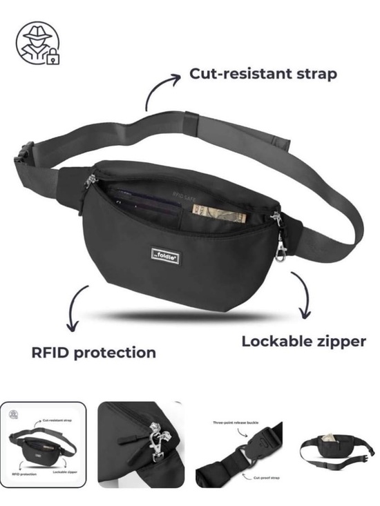 The Foldie | Bags | The Foldie Crossbody Fanny Pack Belt Bag Black Anti ...
